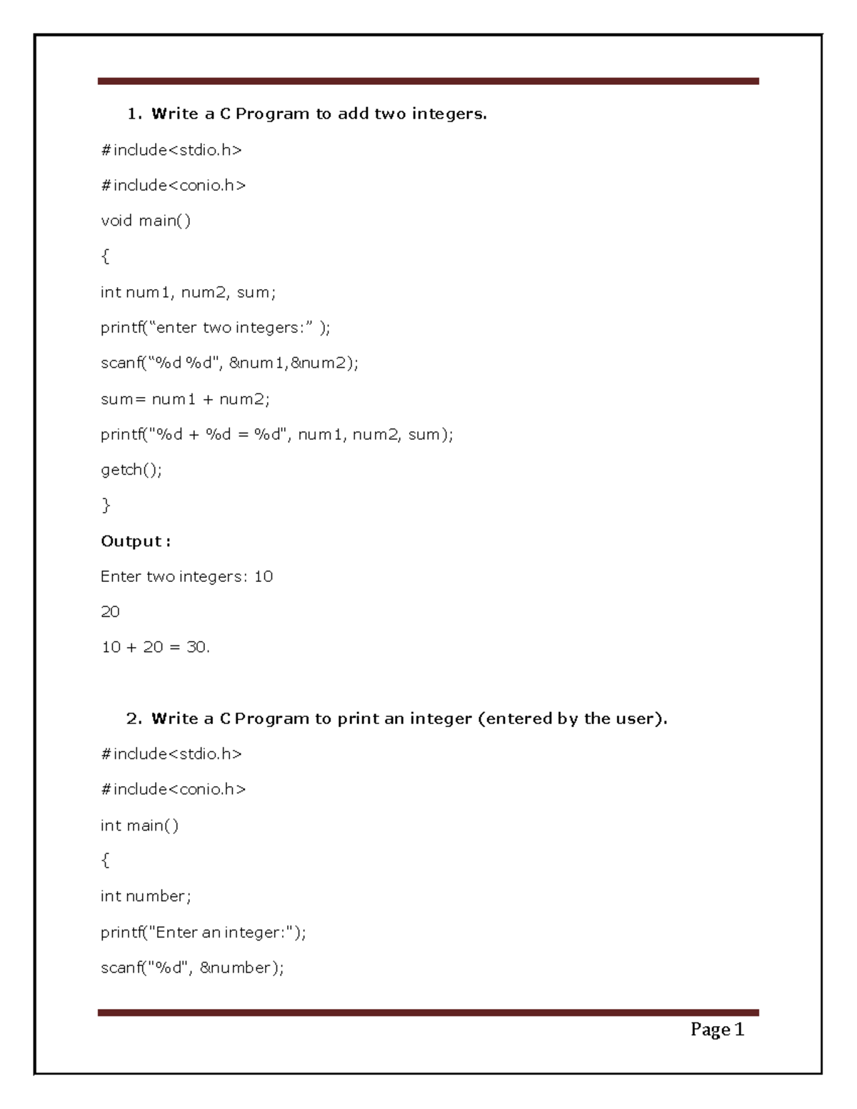 C Programming Exercises & Solutions (Course Code: C101) - Studocu