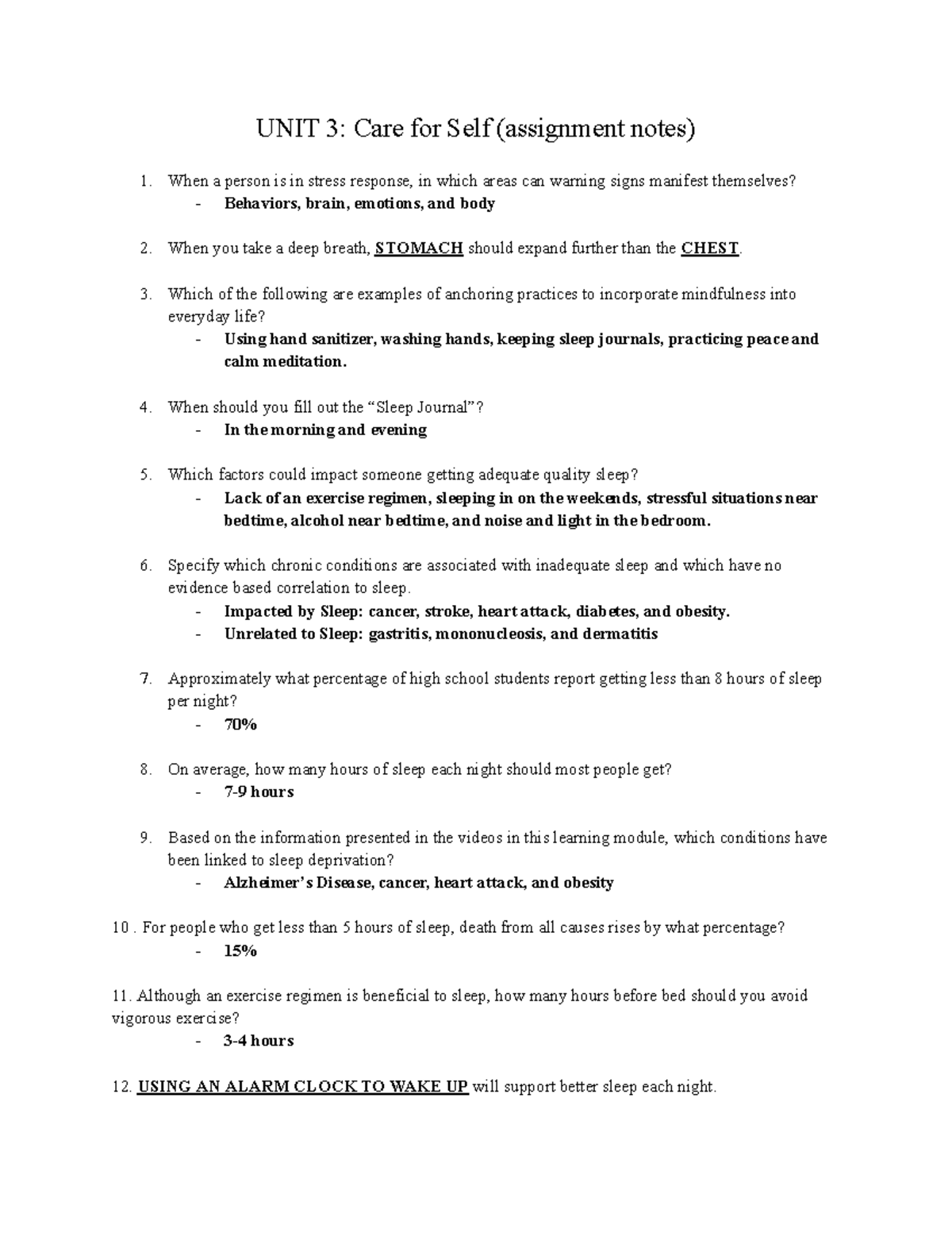 UNIT 3 Care for self (trans. to nursing) - UNIT 3: Care for Self ...