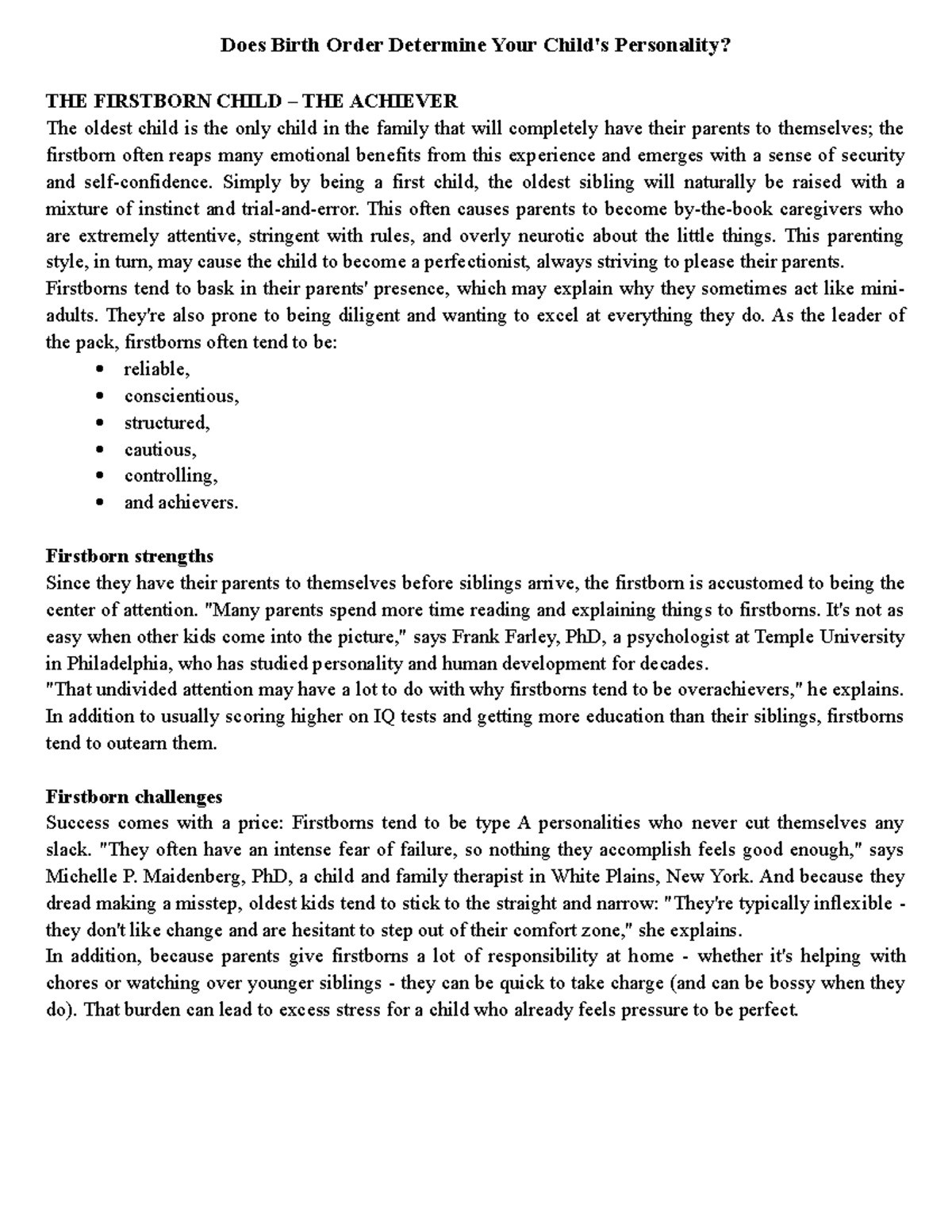 RW1 W3 Reading: Birth Order and Personality Traits Analysis - Studocu