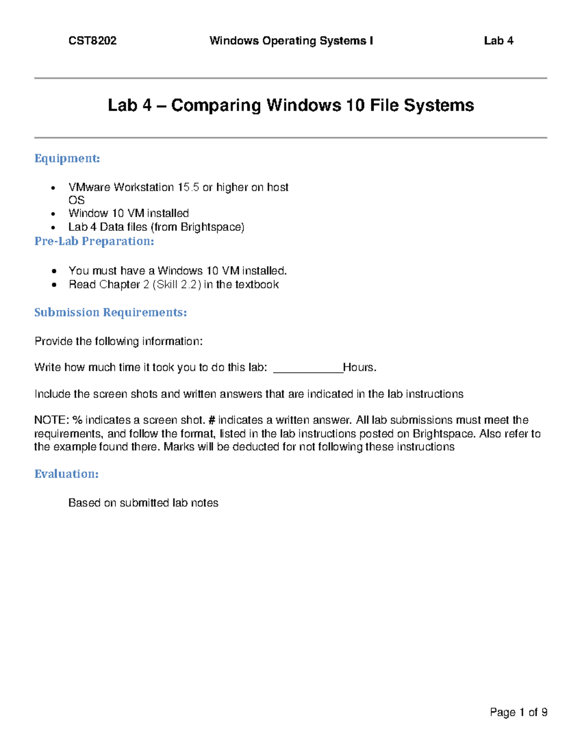 Lab 4 - File System - CST8202 Windows Desktop Support - Lab 4 ...