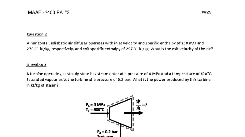 MAAE PA W23 Practice Questions on Thermodynamics and Fluid Mechanics ...