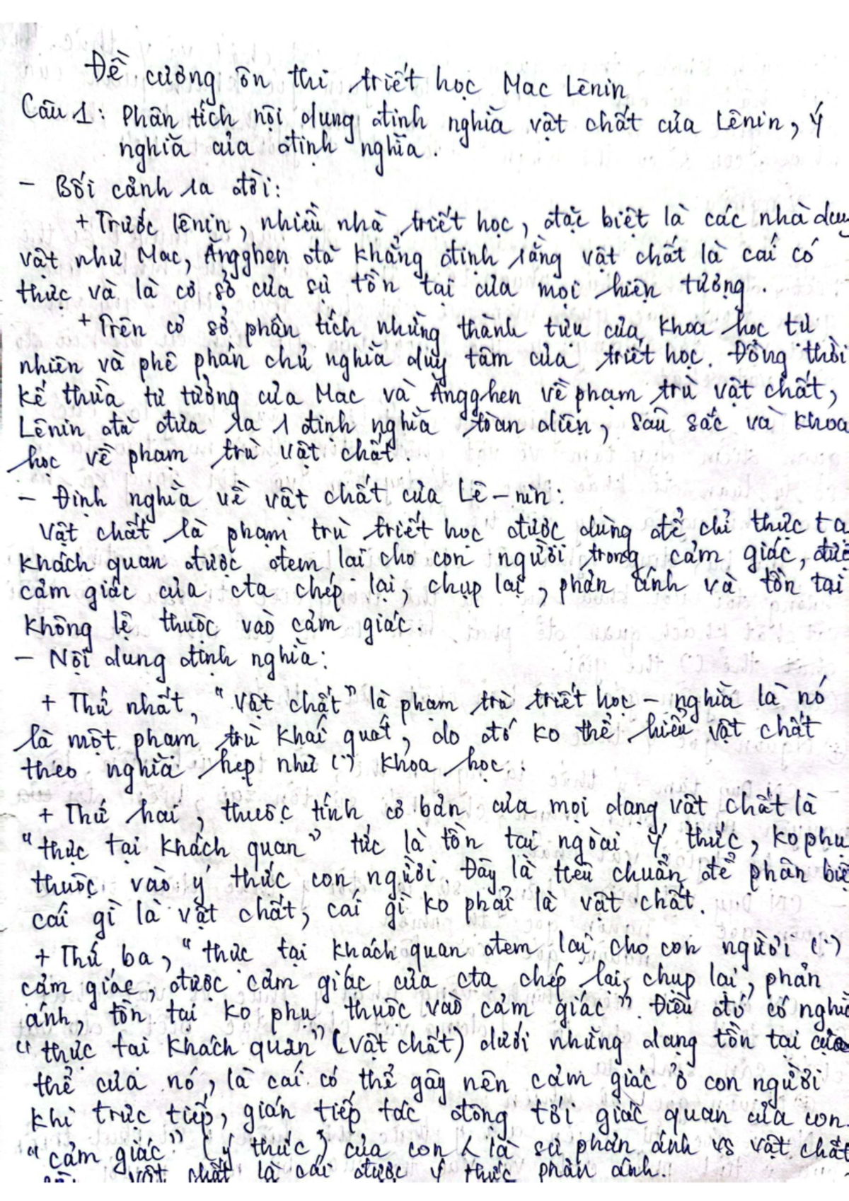 Triết Học 2: Phân Tích Định Nghĩa Vật Chất của Lenin - Studocu