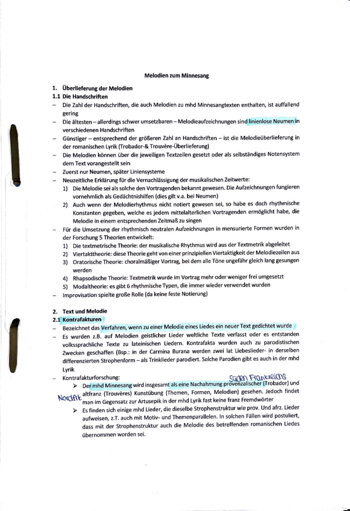 Minnesang G.Schweikle Teil 1 - 1 1 1 MelodienzumMinnesang Überlieferung ...
