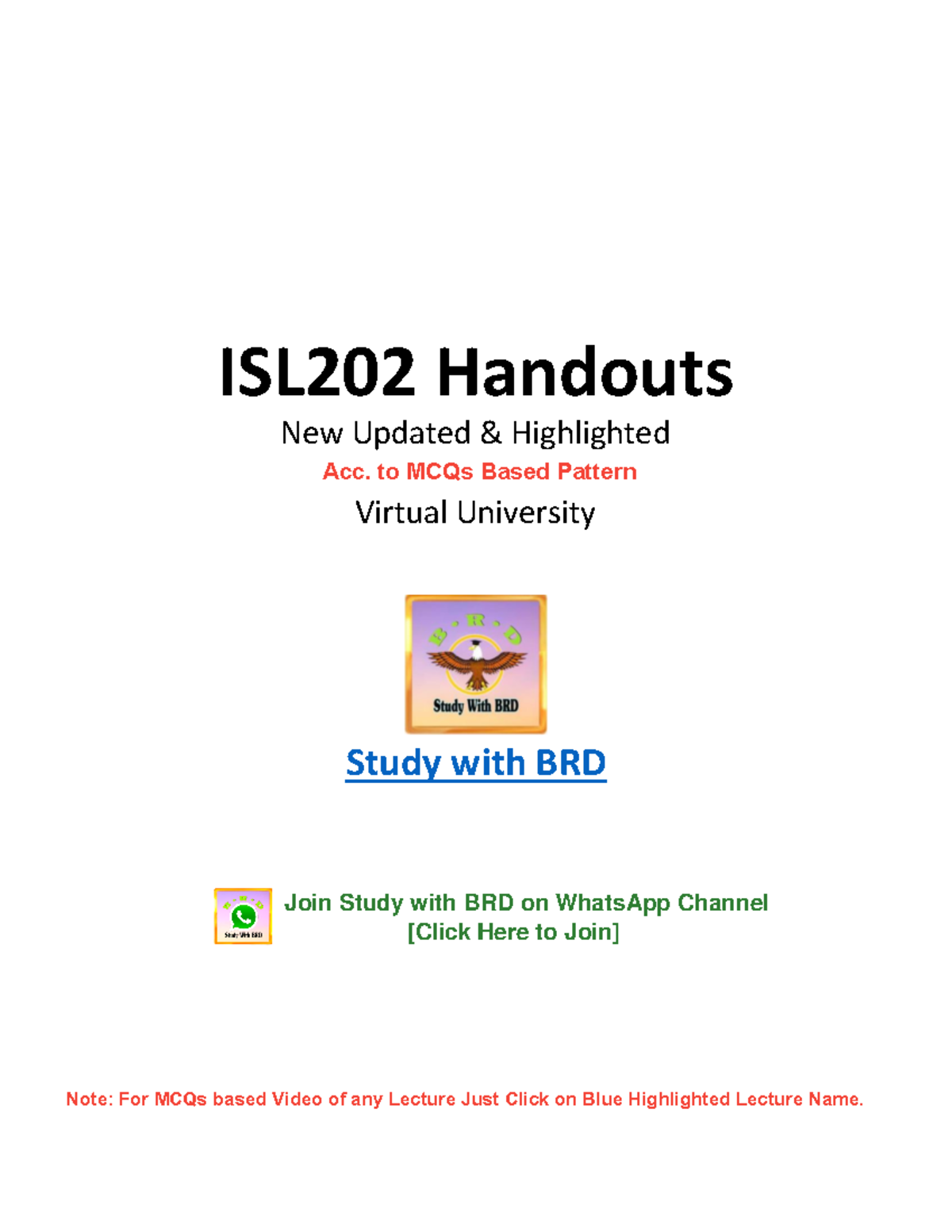 ISL202 Updated Lecture Handouts with BRD Highlights for Study - Studocu