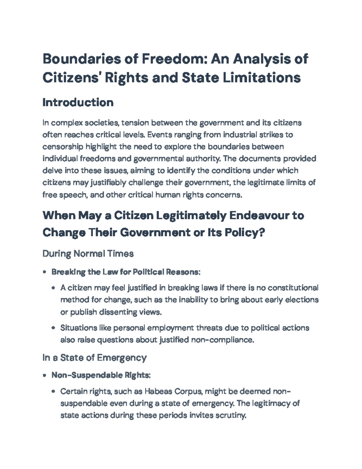 Boundaries of Freedom: Analysis of Citizens' Rights and State Limits ...