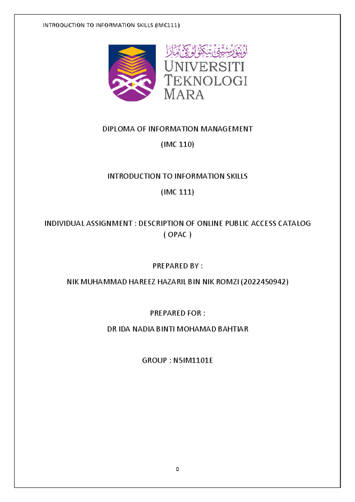 IMC111-OPAC Individual Assignment: Exploring Online Catalog Features ...