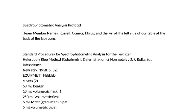Spectrophotometric Analysis Protocol (Draft) for Fertilizer Heteropoly ...