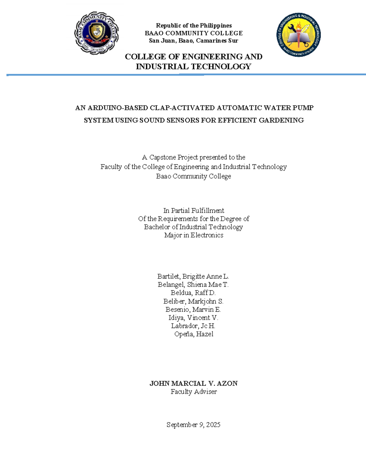 Capstone Project: Automatic Water Pump System Using Sound Sensors for ...