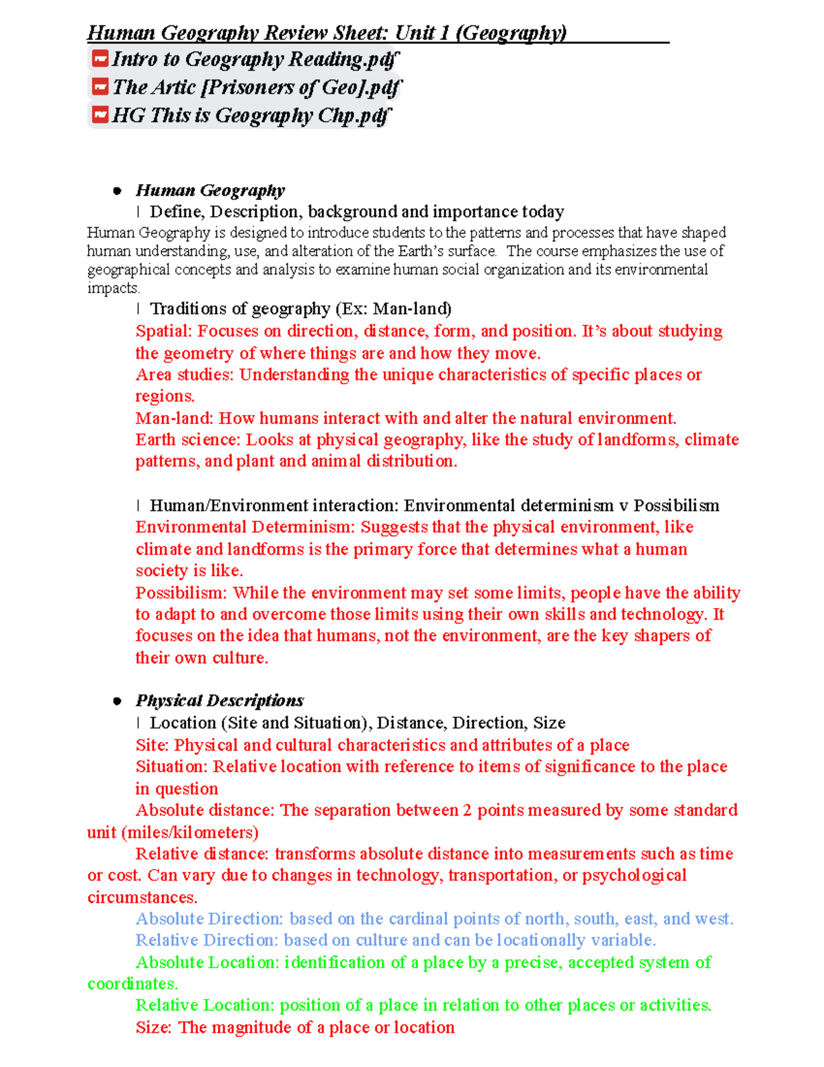 Human Geography Review Sheet: Unit 1 Overview and Key Concepts - Studocu