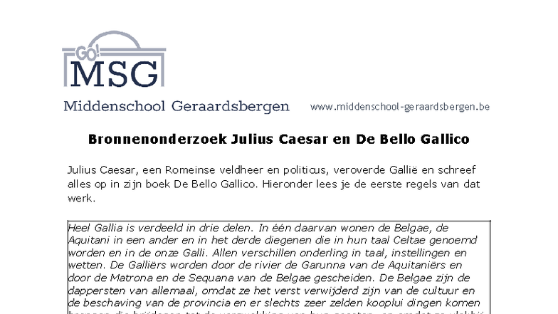 Bronnenonderzoek over Julius Caesar en De Bello Gallico 2A - Studeersnel