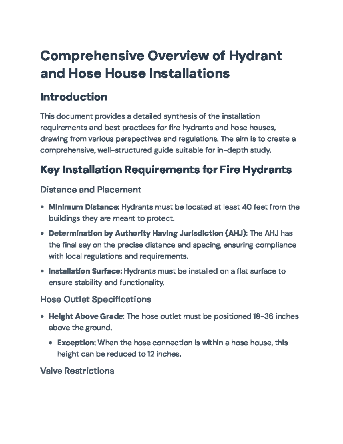 Guidelines for Fire Hydrant and Hose House Installation Standards ...