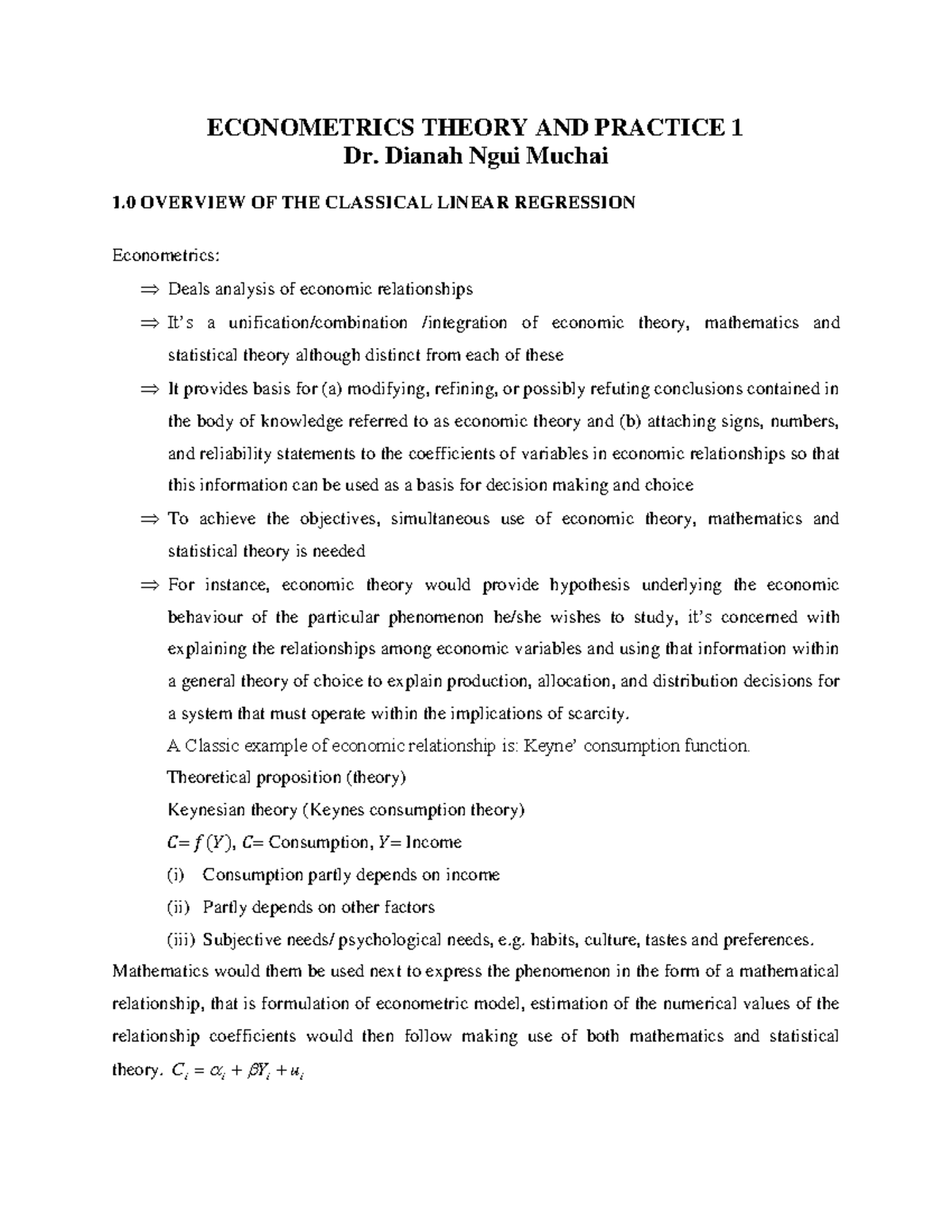 Overview and OLS: Econometrics Theory and Practice (ECON 101) - Studocu