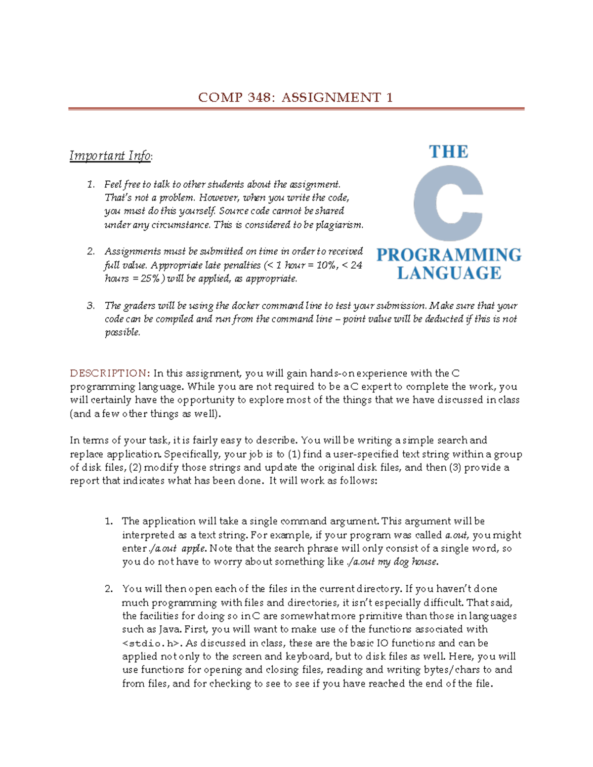 COMP 348: A1 - C Programming Search and Replace Assignment - Studocu