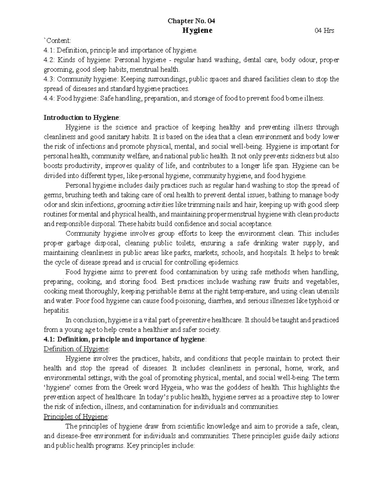 Chapter 04: Hygiene - Definition, Importance, and Types (Health ...