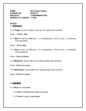 [Solved] 1 Leboko le le bua ka ga mang 2 2 O lemoga maikaelelo a mmoki ...