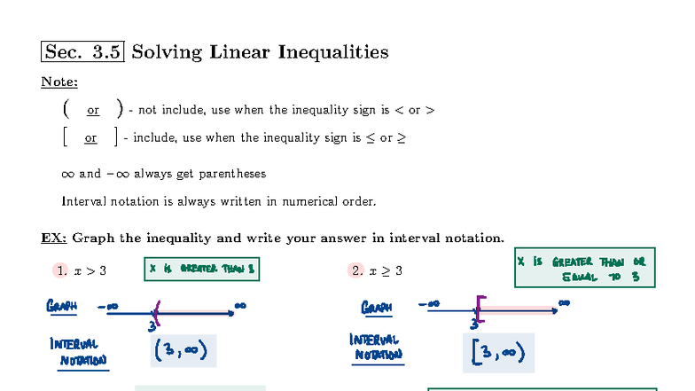 Solving Linear Inequalities: Notes on Interval Notation and Graphs ...