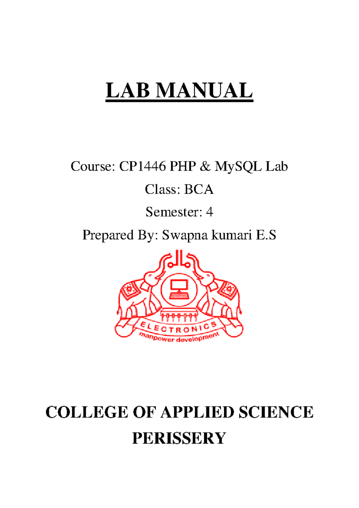 Php-bca-converted - hhh - LAB MANUAL Course: CP1446 PHP & MySQL Lab ...