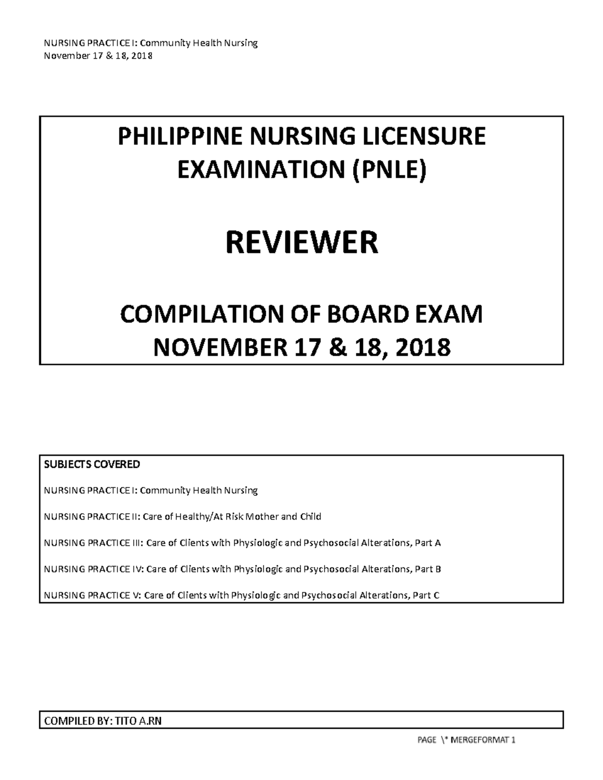 NURSING PRACTICE II: Care of Risk Mother and Child 2018 PNLE Reviewer ...