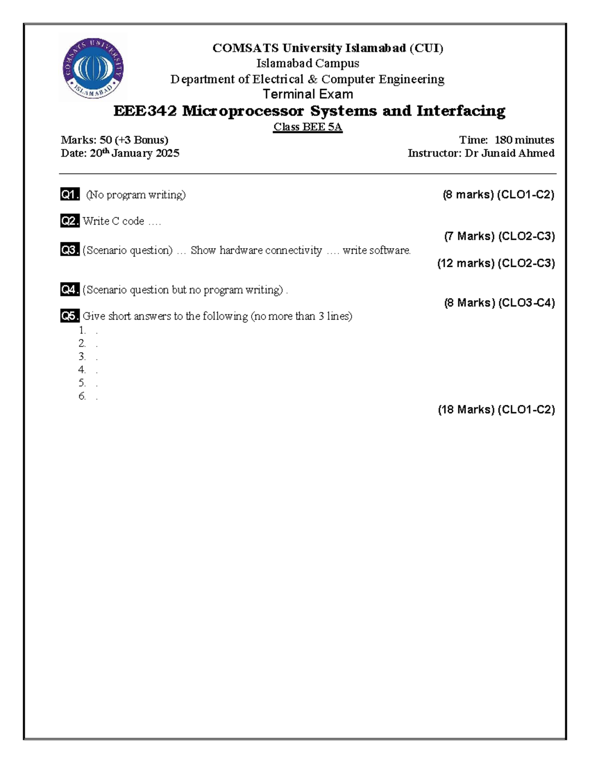 Final Template - COMSATS University Islamabad (CUI) Islamabad Campus Department of Electrical ...