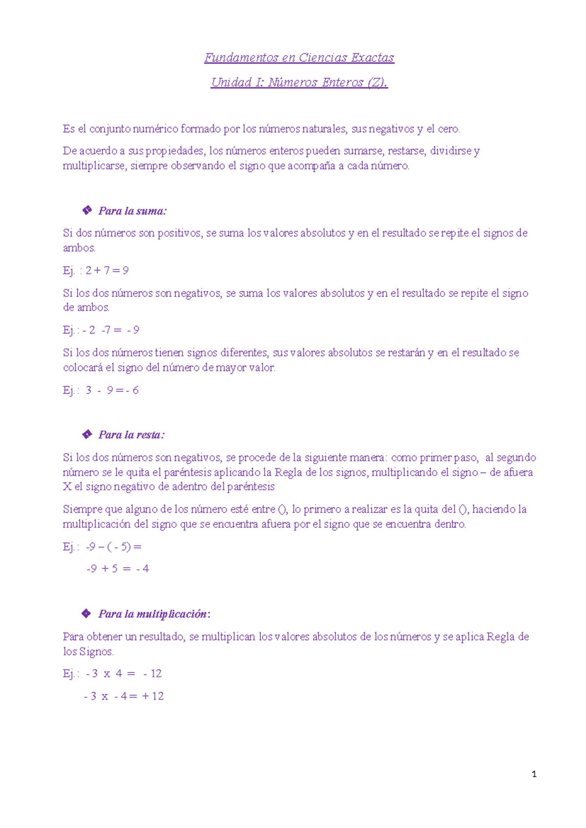 Numeros Enteros- Ejercitacion-Clase 1-1 - Fundamentos en Ciencias ...