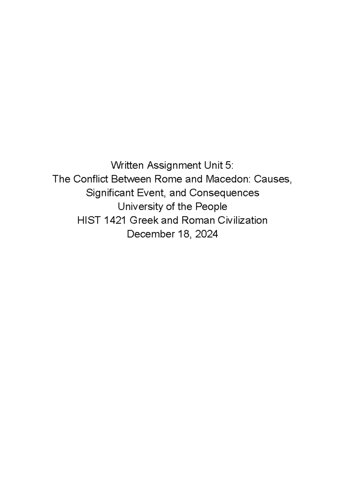 Written Assignment Unit 5 (HIST 1421) - Written Assignment Unit 5: The ...
