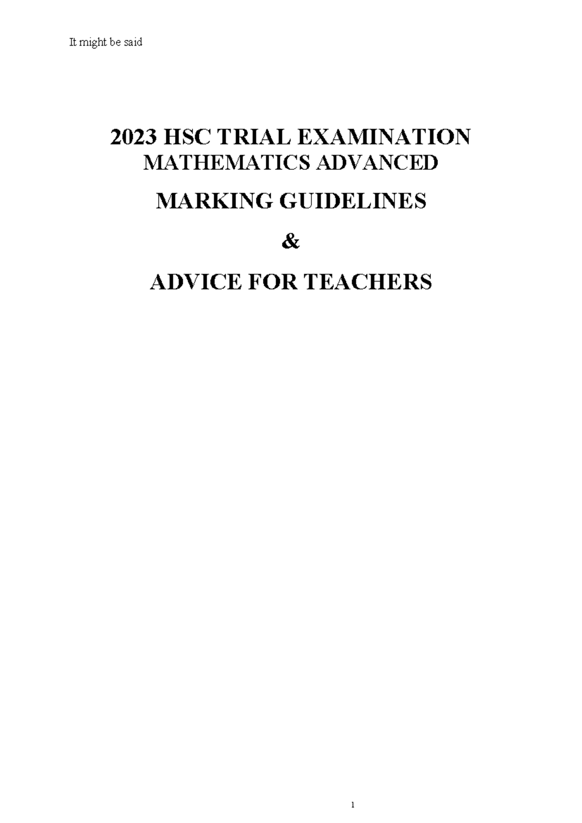 2023 HSC Mathematics Advanced Trial Exam Marking Guidelines - Studocu