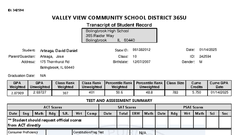 Transcript of Student Record for David Arteaga - ID 342594 - Studocu