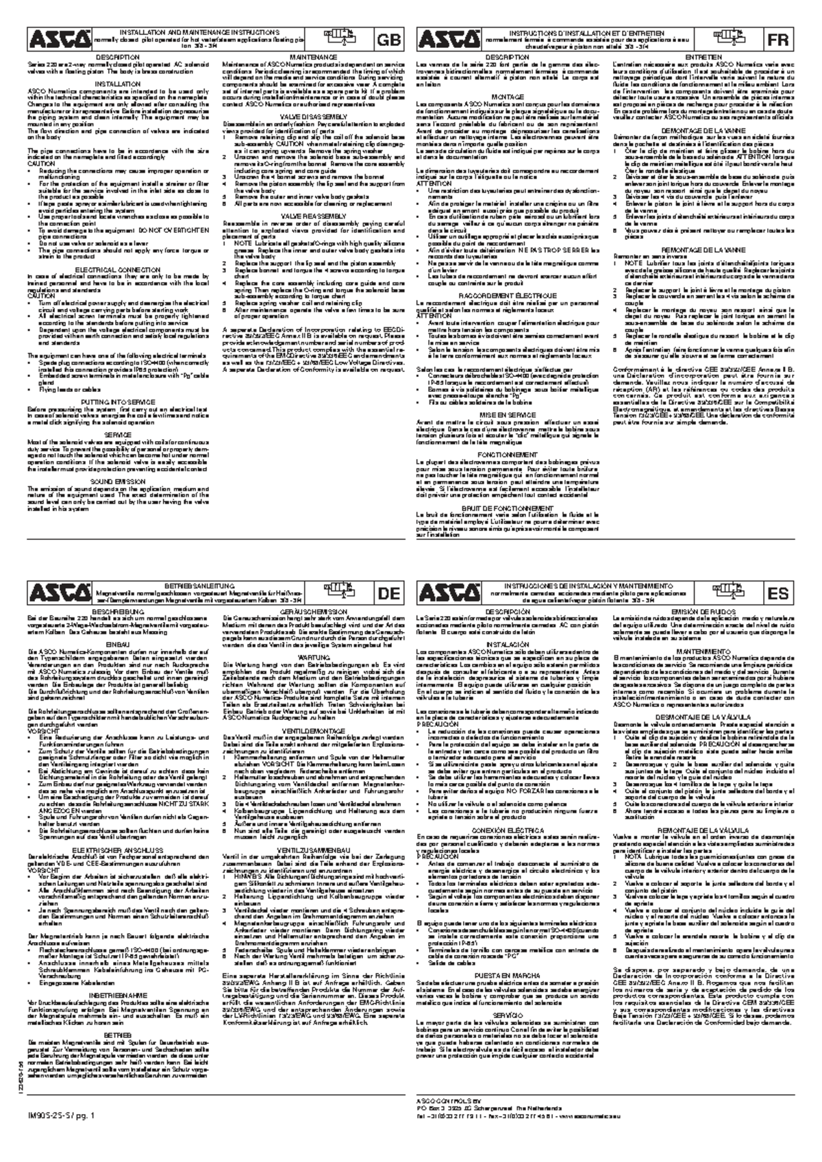 INSTALLATION & MAINTENANCE MANUAL FOR ASCO 220 SOLENOID VALVES - Studocu