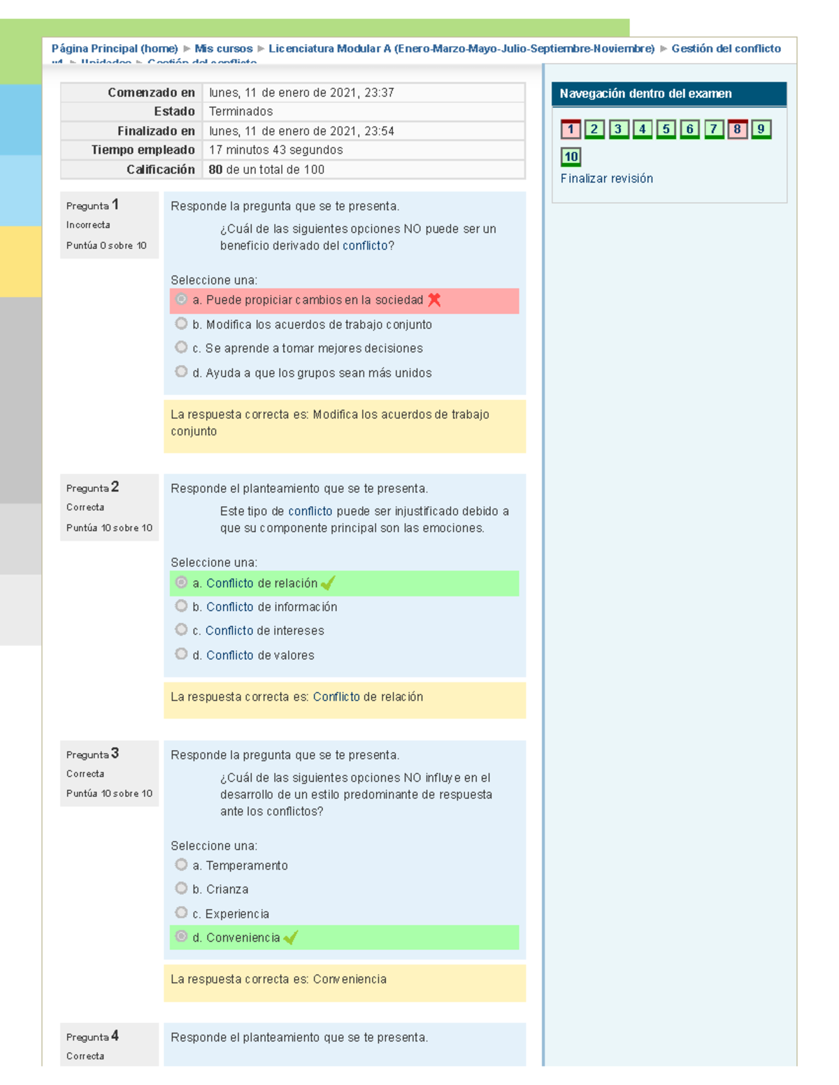 Primer Examen Gestión del Conflicto (GDC-101) - Resultados y Preguntas ...