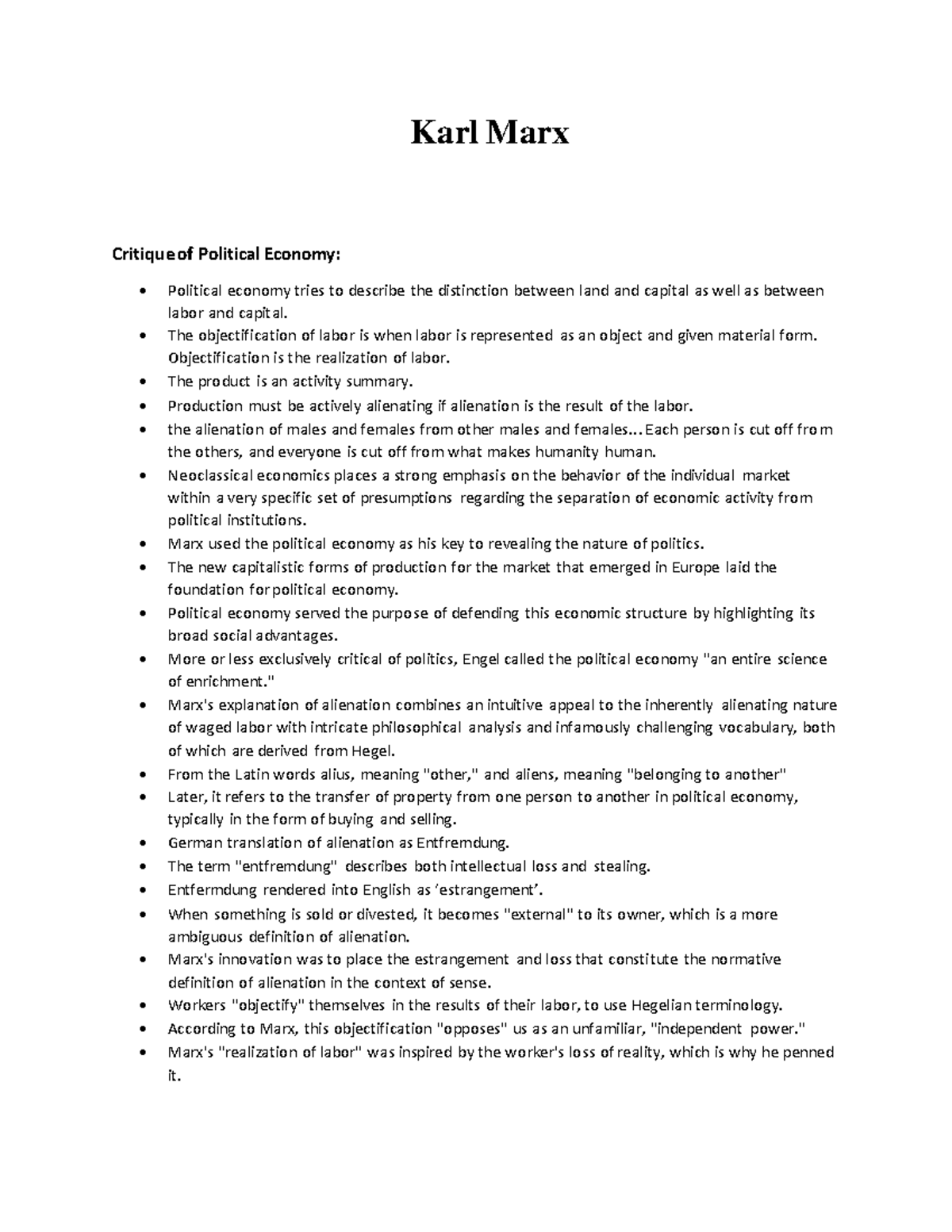 Outline-about Marx-Malonzo - Karl Marx Critique of Political Economy ...
