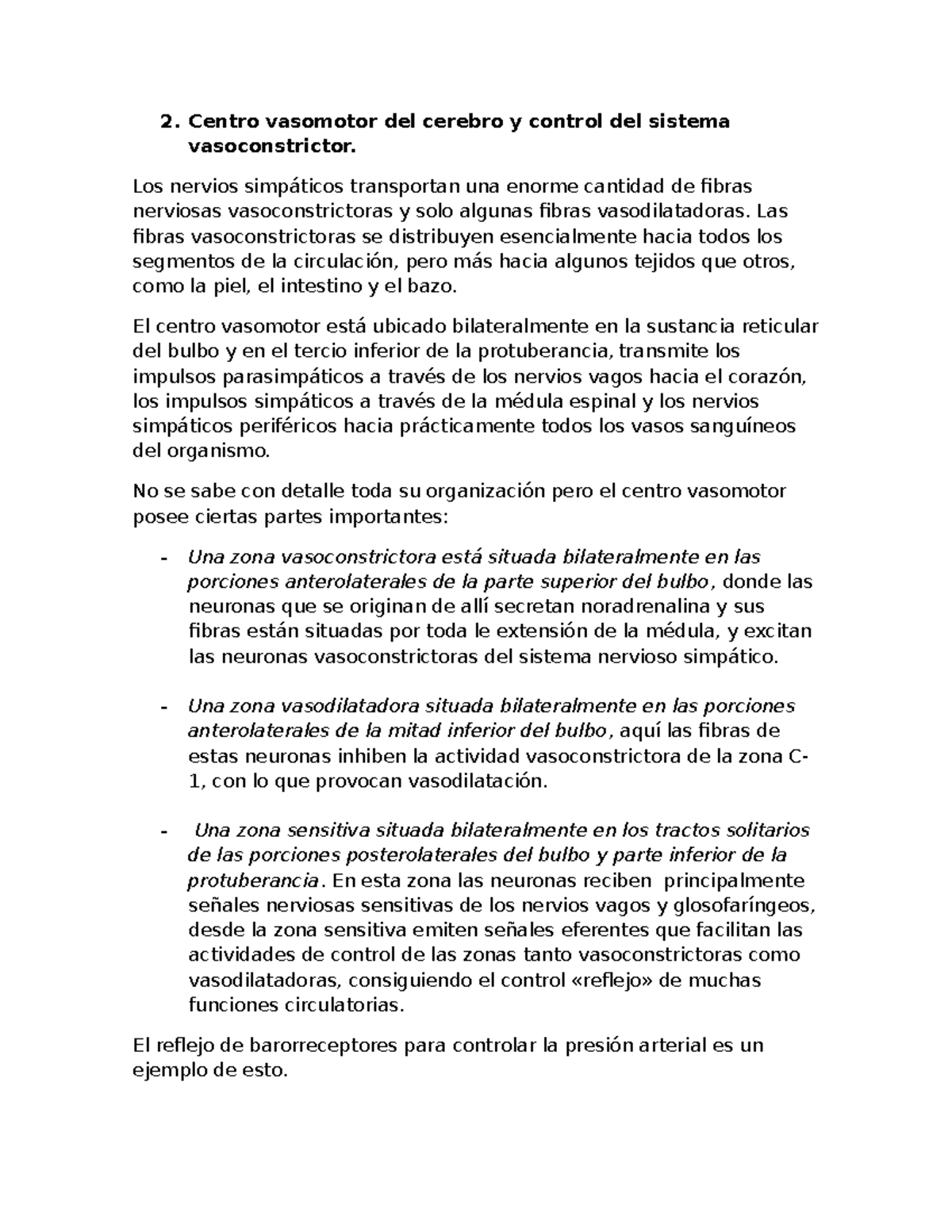 Centro vasomotor del cerebro y control del sistema vasoconstrictor - 2 ...