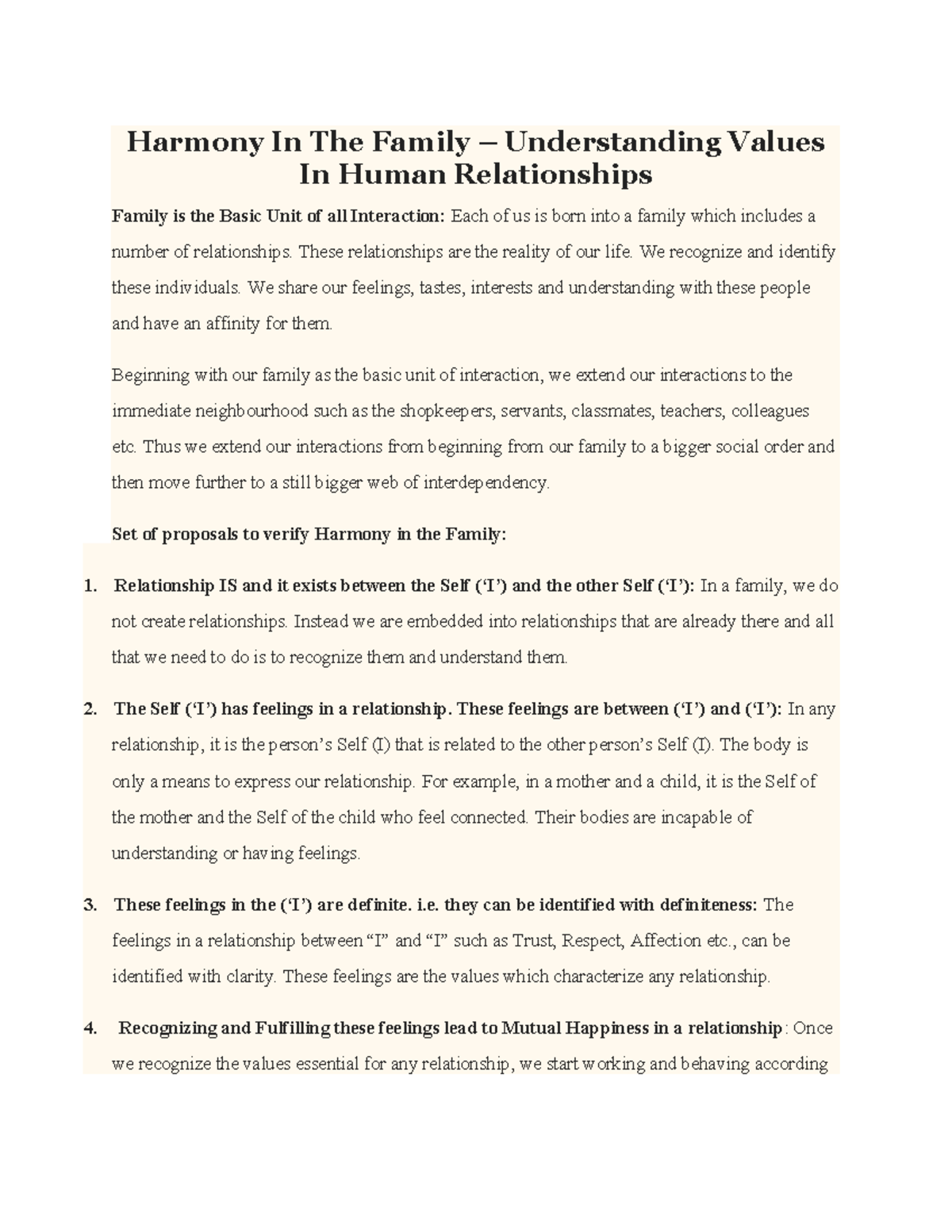 Understanding Values In Human Relationships - Harmony In The Family ...