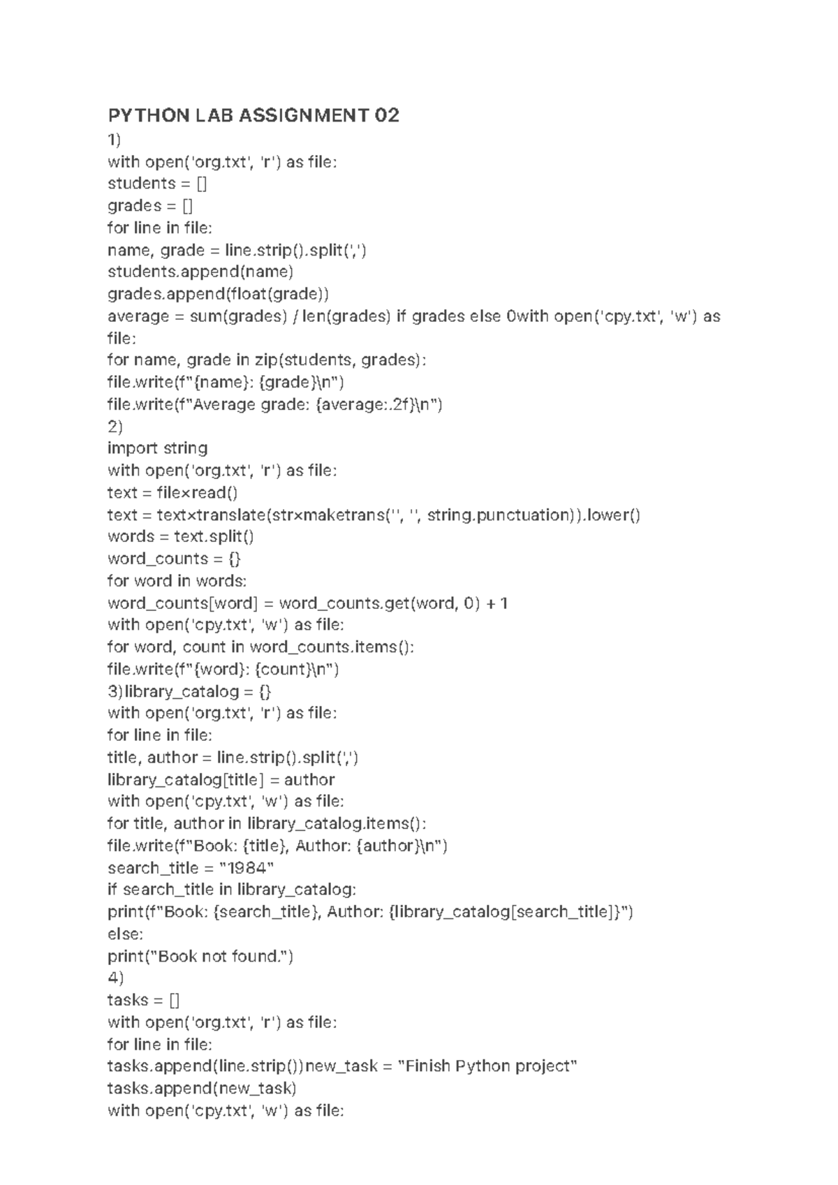 Python LAB Assignment 02: Data Handling and Analysis Techniques - Studocu