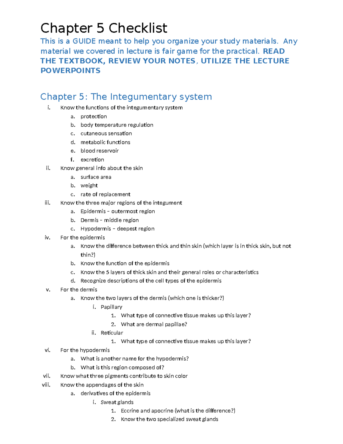 Chapter 5 Study Guide: Integumentary System (BIO101) - Studocu