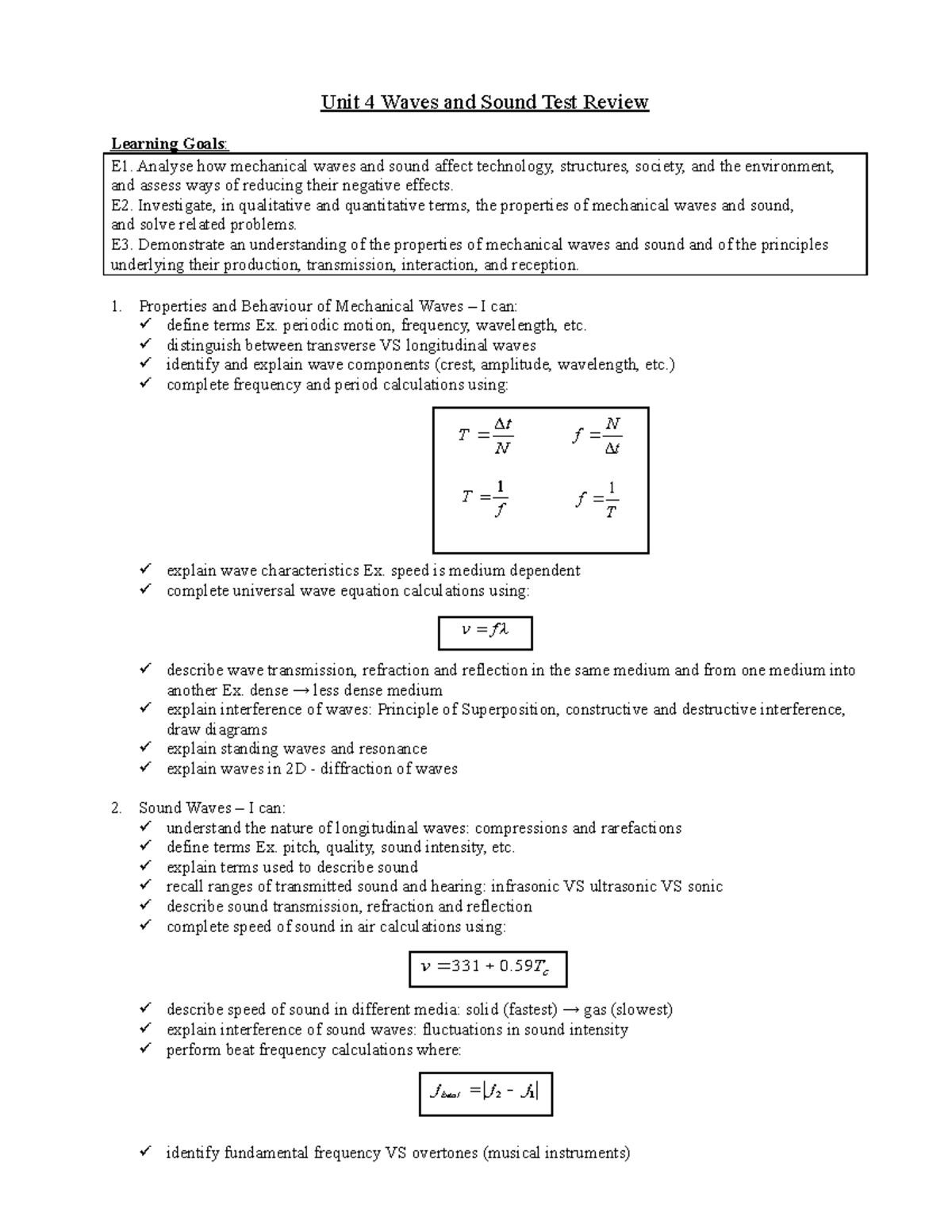 Unit 4 waves and sound test review lg - Unit 4 Waves and Sound Test ...