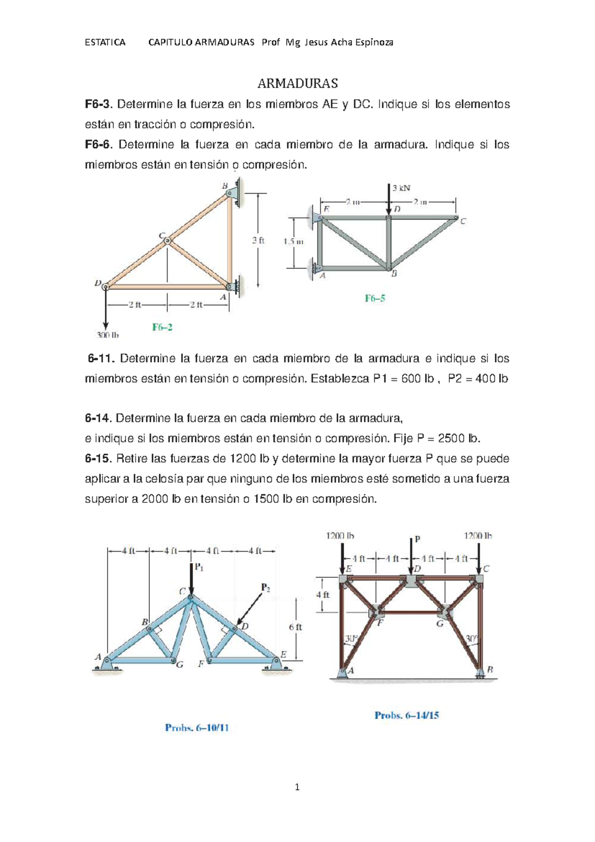 ESTATICA 6 ARMADURAS - TAREA: Fuerzas en Miembros y Compresión/Tensión - Studocu