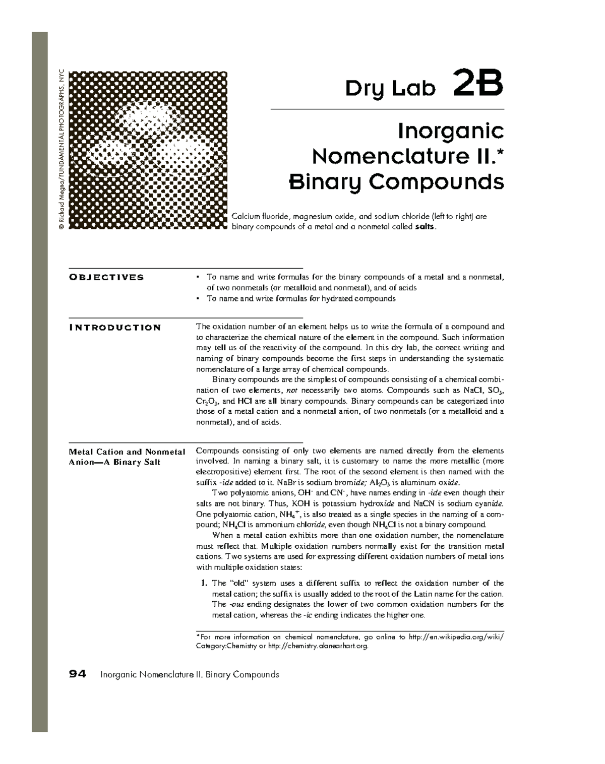 Dry Lab 2B: Inorganic Nomenclature of Binary Compounds Assignment - Studocu