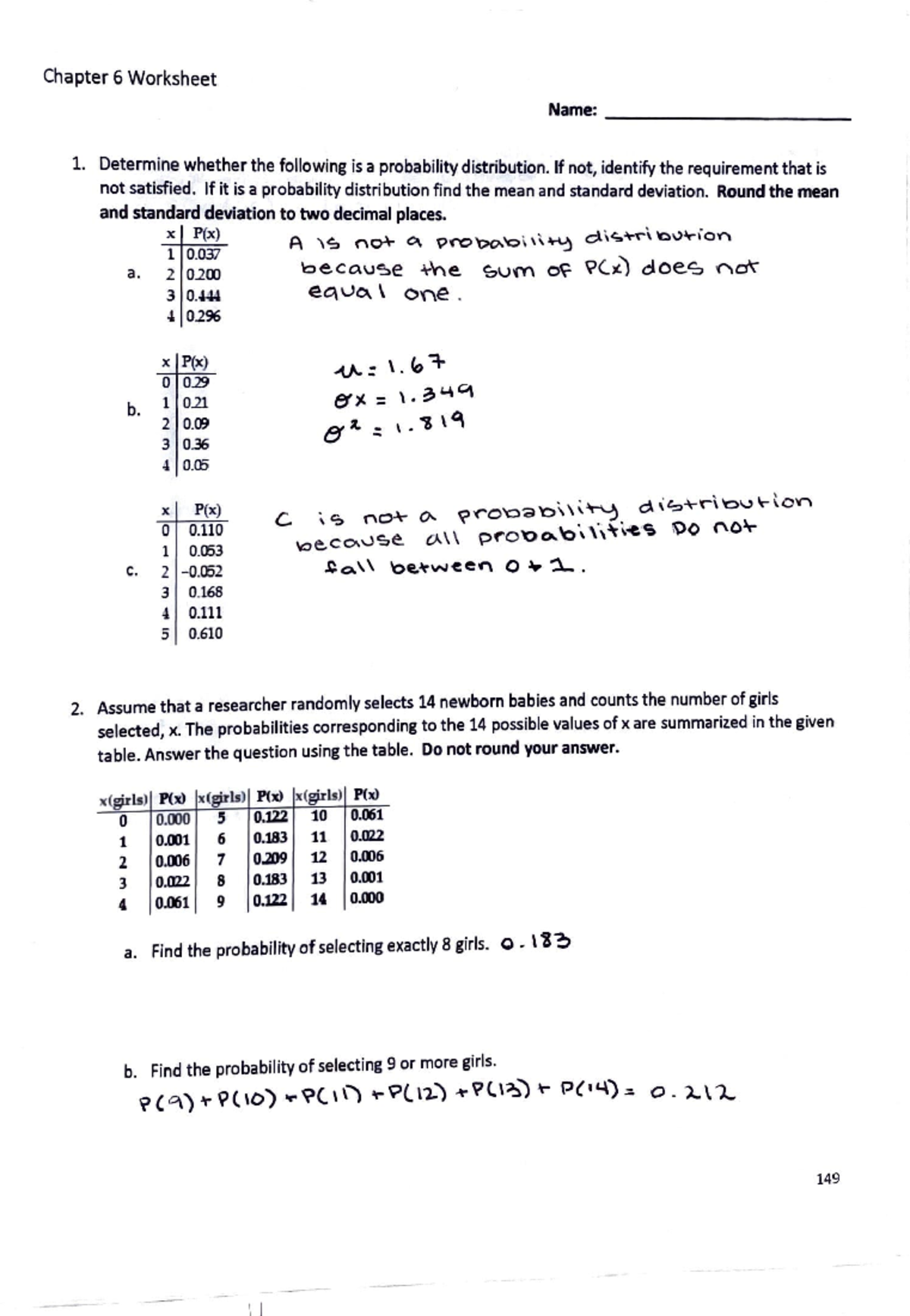 Chapter 6 Worksheet: Probability Distributions and Binomial Problems ...