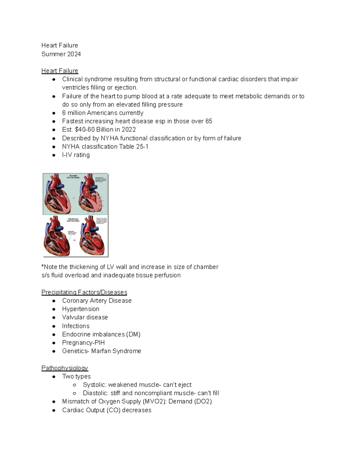 HF CC - Lecture Outline on Heart Failure Concepts and Management - Studocu