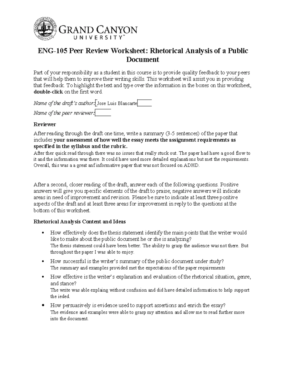 ENG-105 Rhetorical Analysis of CDC's ADHD Awareness Website - Studocu
