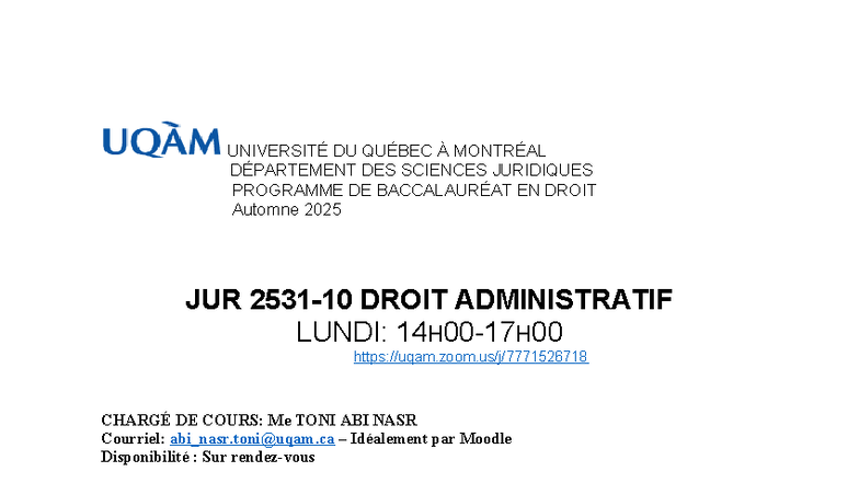 Plan de Cours JUR 2025: Droit Administratif - Me Toni Abi Nasr - Studocu