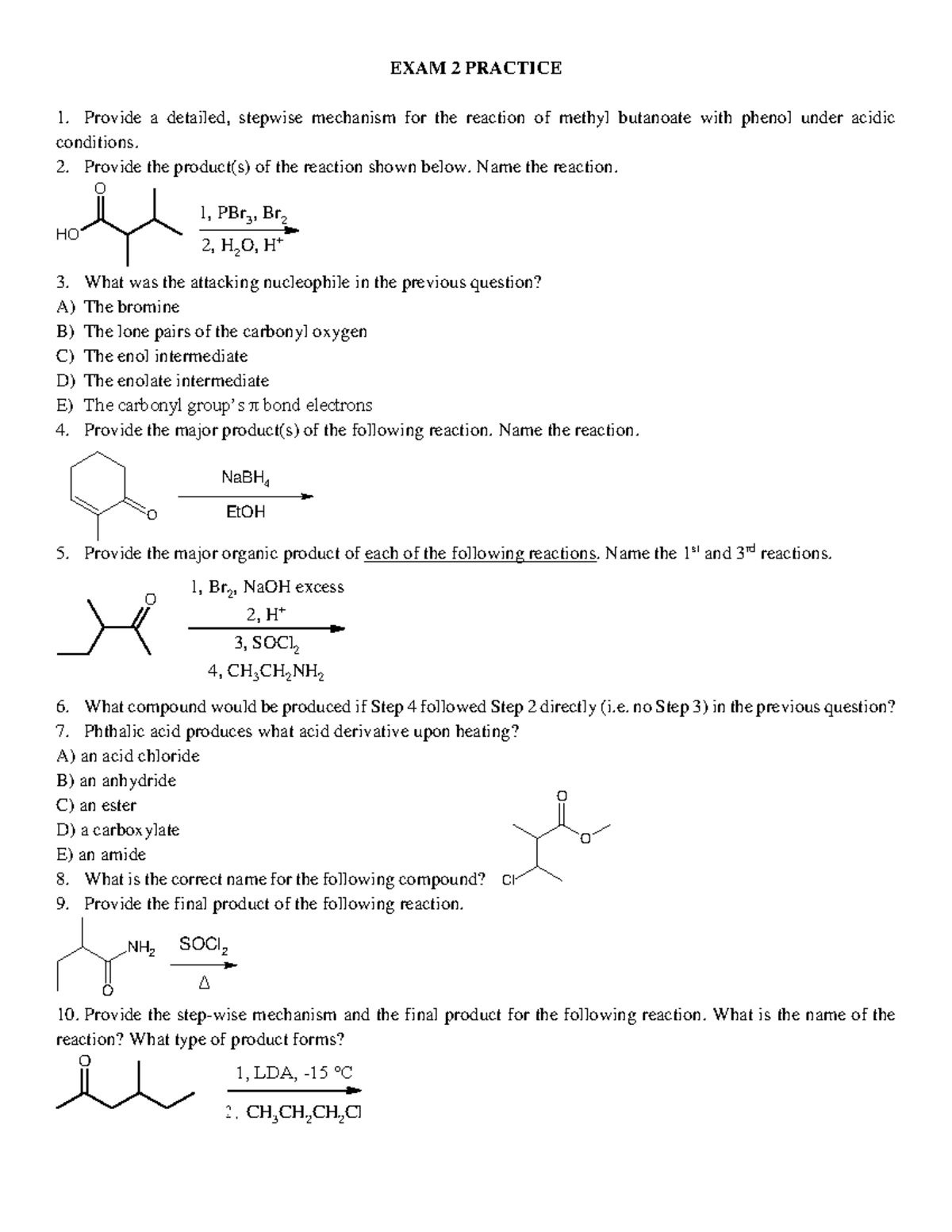 Org+2-Progress Exam 2 Practice Set: Reaction Mechanisms & Products ...