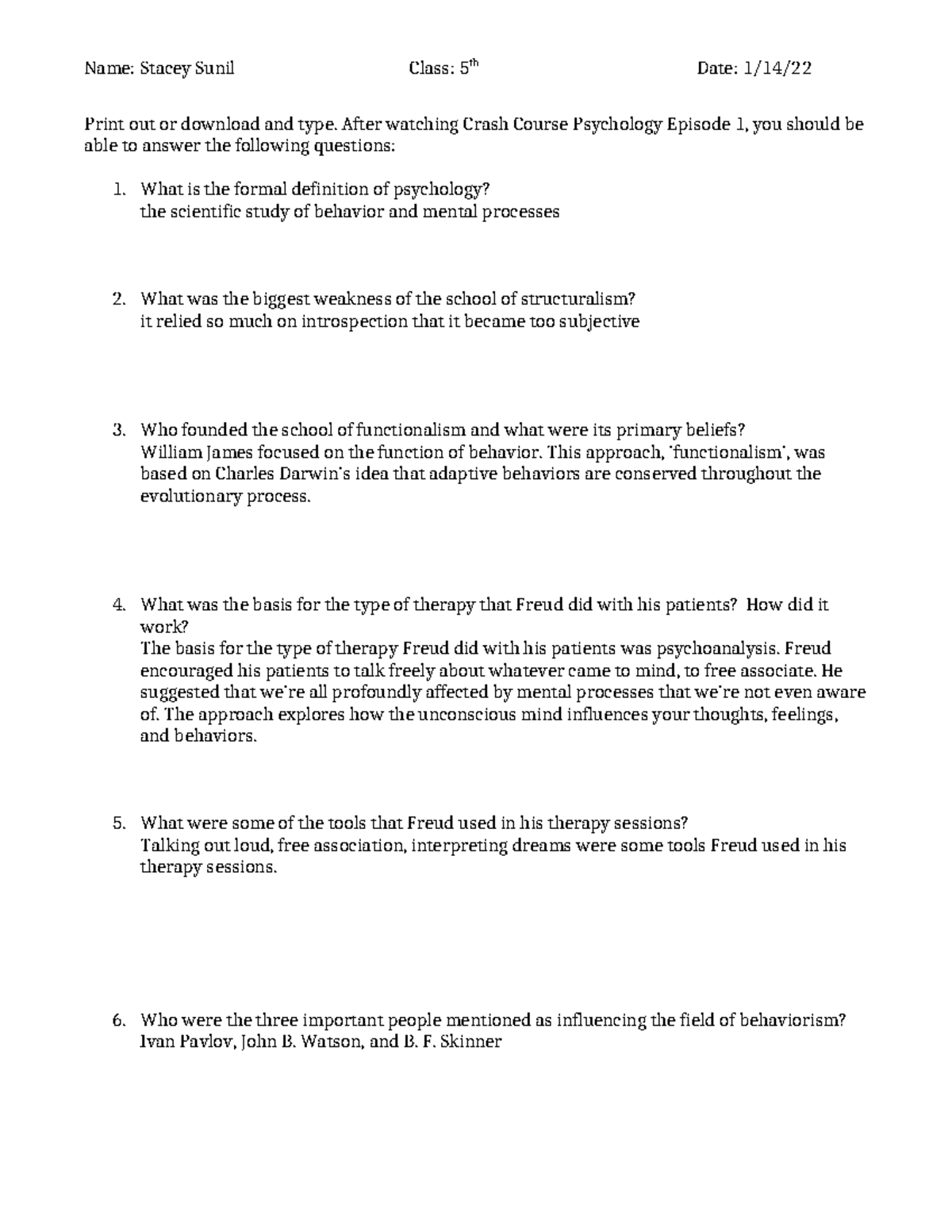 Crash Course Psychology 1: Key Concepts and Influences - Studocu