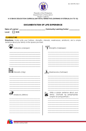 ALS SHS Assessment Form 2 Record OF Module USE AND Monitoring OF ...