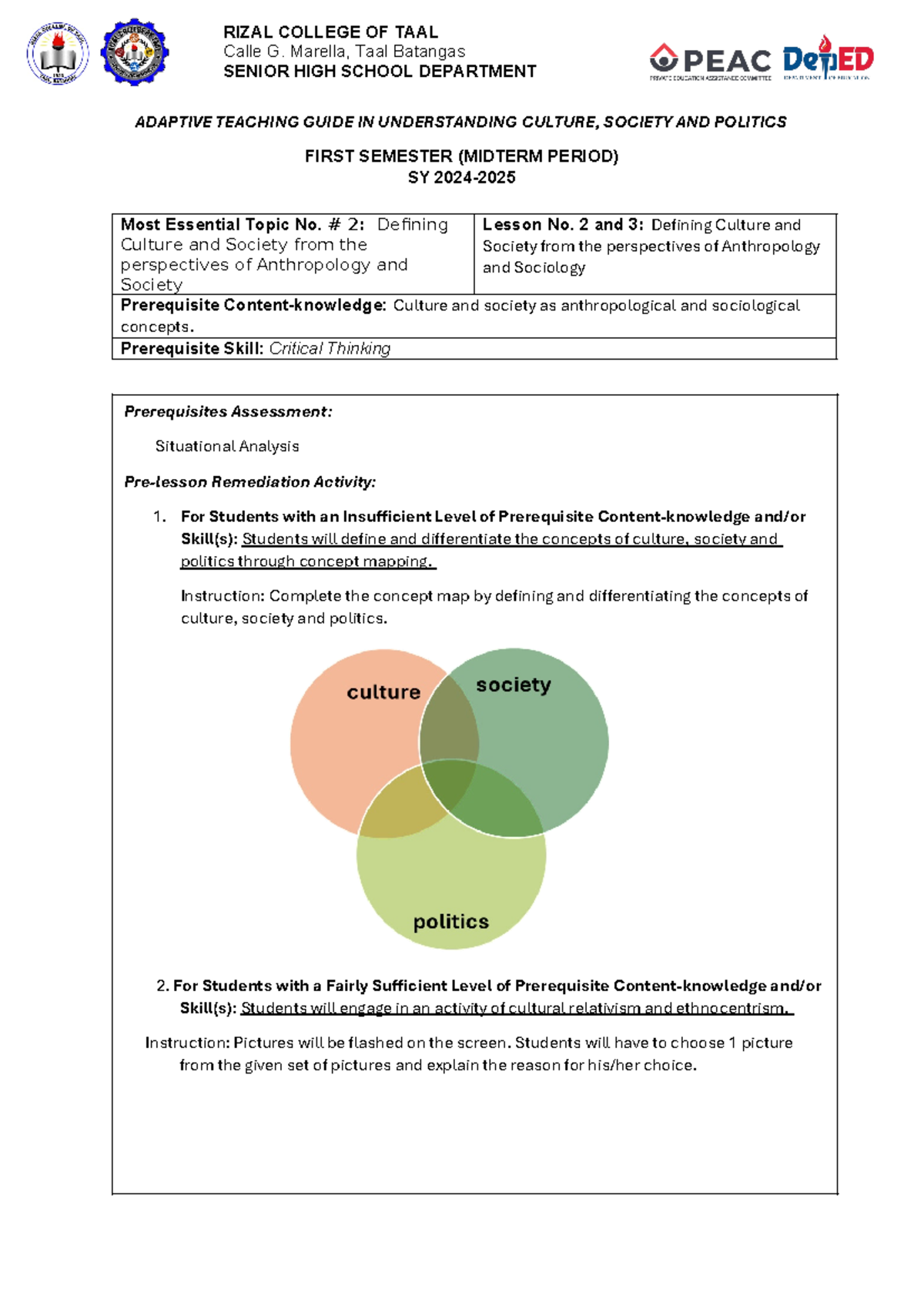 UCSP ATG-MET 2 Midterm Lessons 2 & 3: Culture & Society Perspectives ...