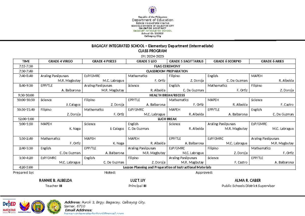 Teaching LOAD 2024 NEW -3rd Q - Address: Purok 3, Brgy. Bagacay ...