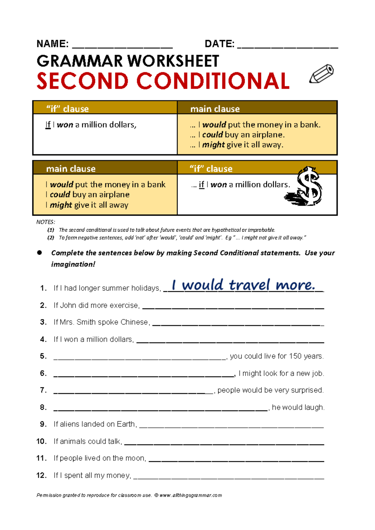 Second Conditional Grammar Worksheet for Students - Studocu