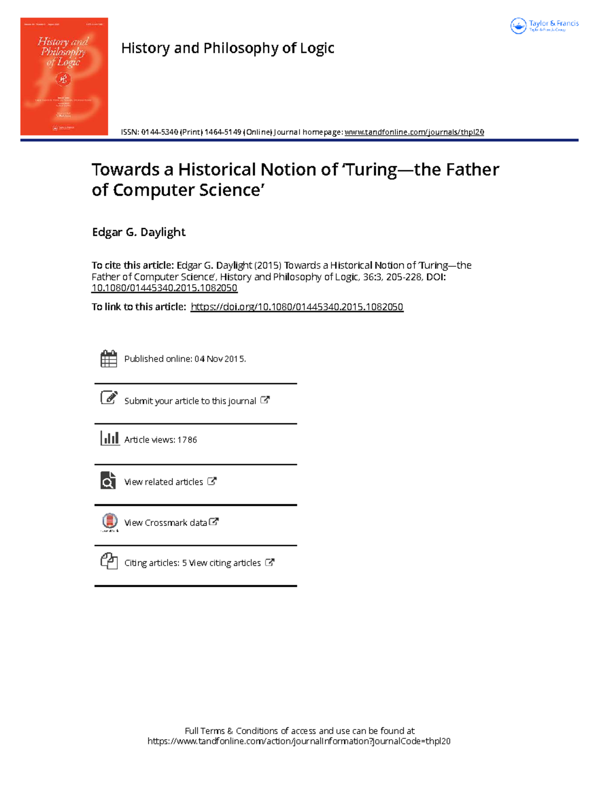 History and Philosophy of Logic: The Legacy of Turing in Computer ...