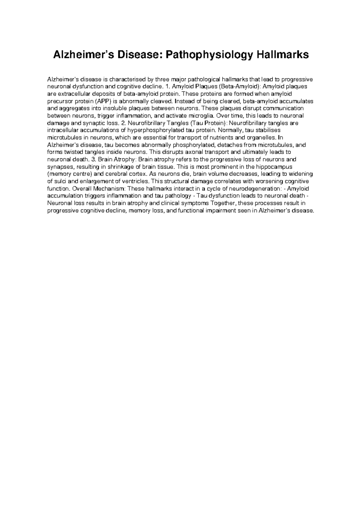 Alzheimer's Disease Pathophysiology Notes: Key Hallmarks Explained ...