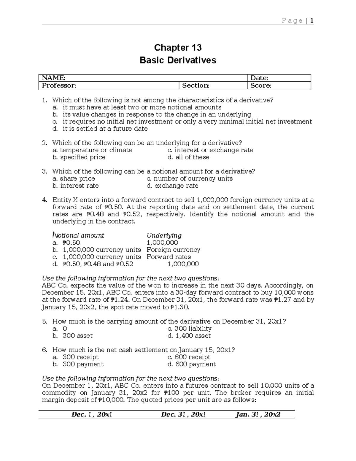 443227995 1576110280903 QUIZ Chapter 13 Basic Derivatives - Chapter 13 ...